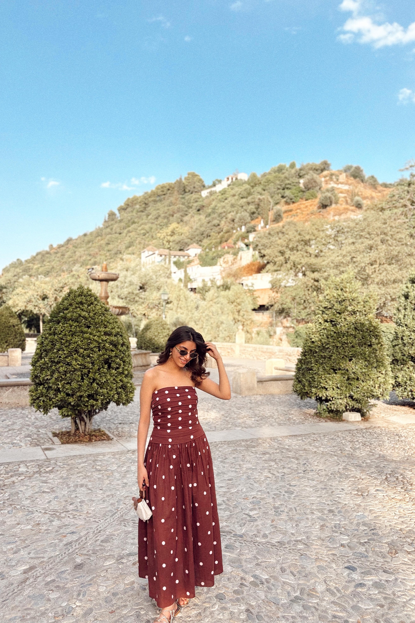 Rhea in Phoebe strapless dress